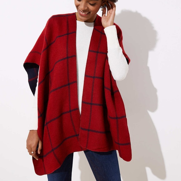 LOFT | Sweaters | Nwt Loft Reversible Plaid Poncho Wrap Ml | Poshmark